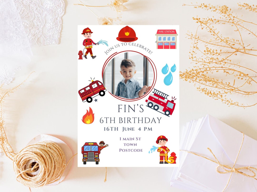 Editable Birthday Invitation, Fireman Birthday Invitation,firefighter ...
