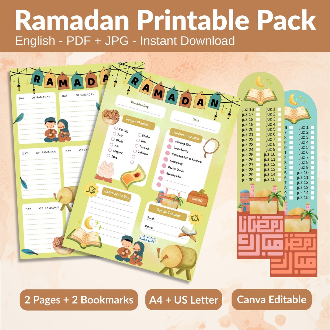 Ramadan Printable Planner, Daily Journal + Ibadah Tracker, Bonus Quran ...