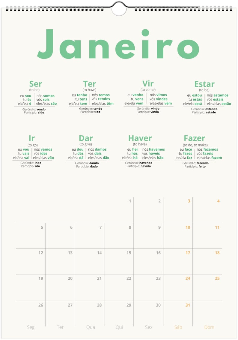 Portuguese Verb Calendar 2026 – Language Learning, A3 Wall Calendar - Etsy