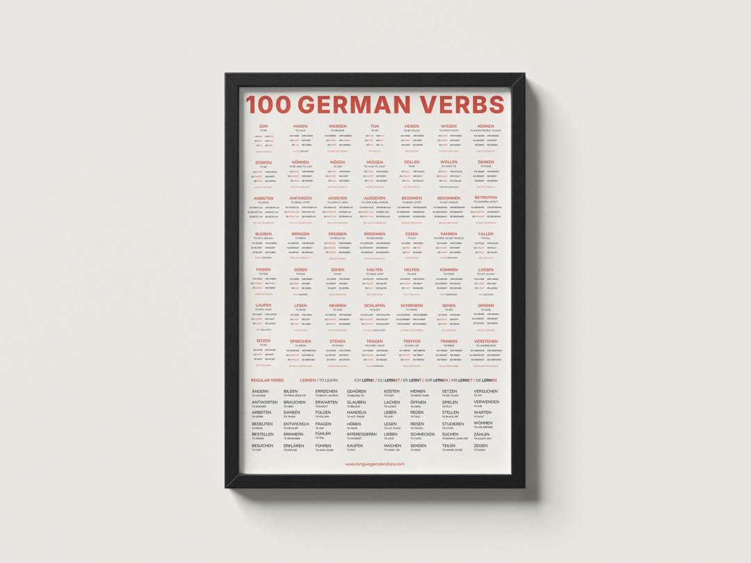 100 German Verbs | A2 Minimalist Language Poster - Etsy