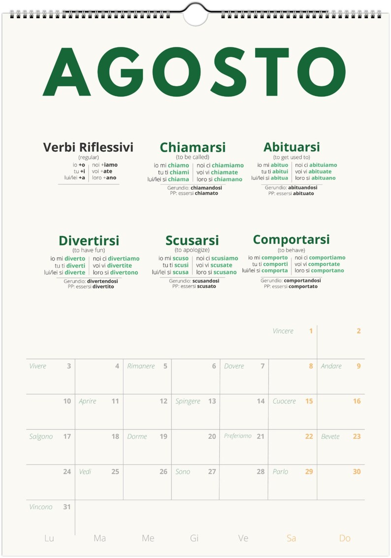 Italian Verb Calendar 2026 – Language Learning, A3 Wall Calendar - Etsy