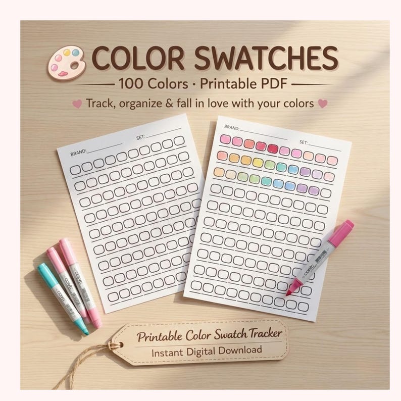 Printable Color Swatch Tracker 100 Colors | Color Swatches PDF for ...