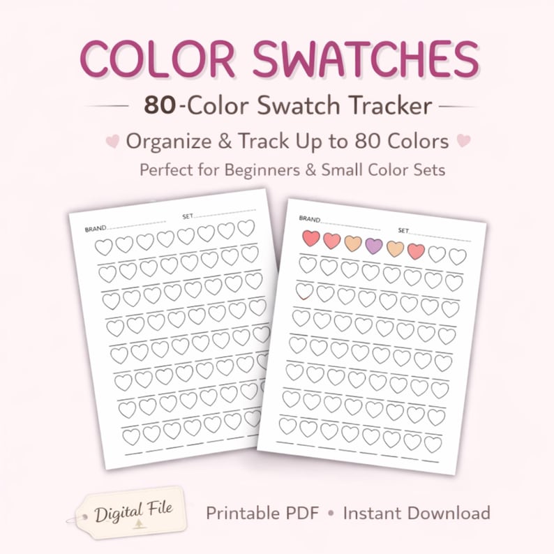 Color Swatches Printable | 80 Color Swatch Tracker | Heart Color Chart ...