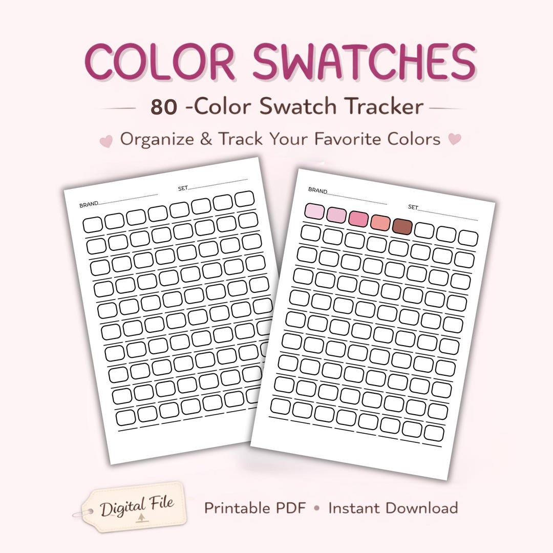Color Swatch Tracker Printable | 80 Color Palette Organizer for Artists ...