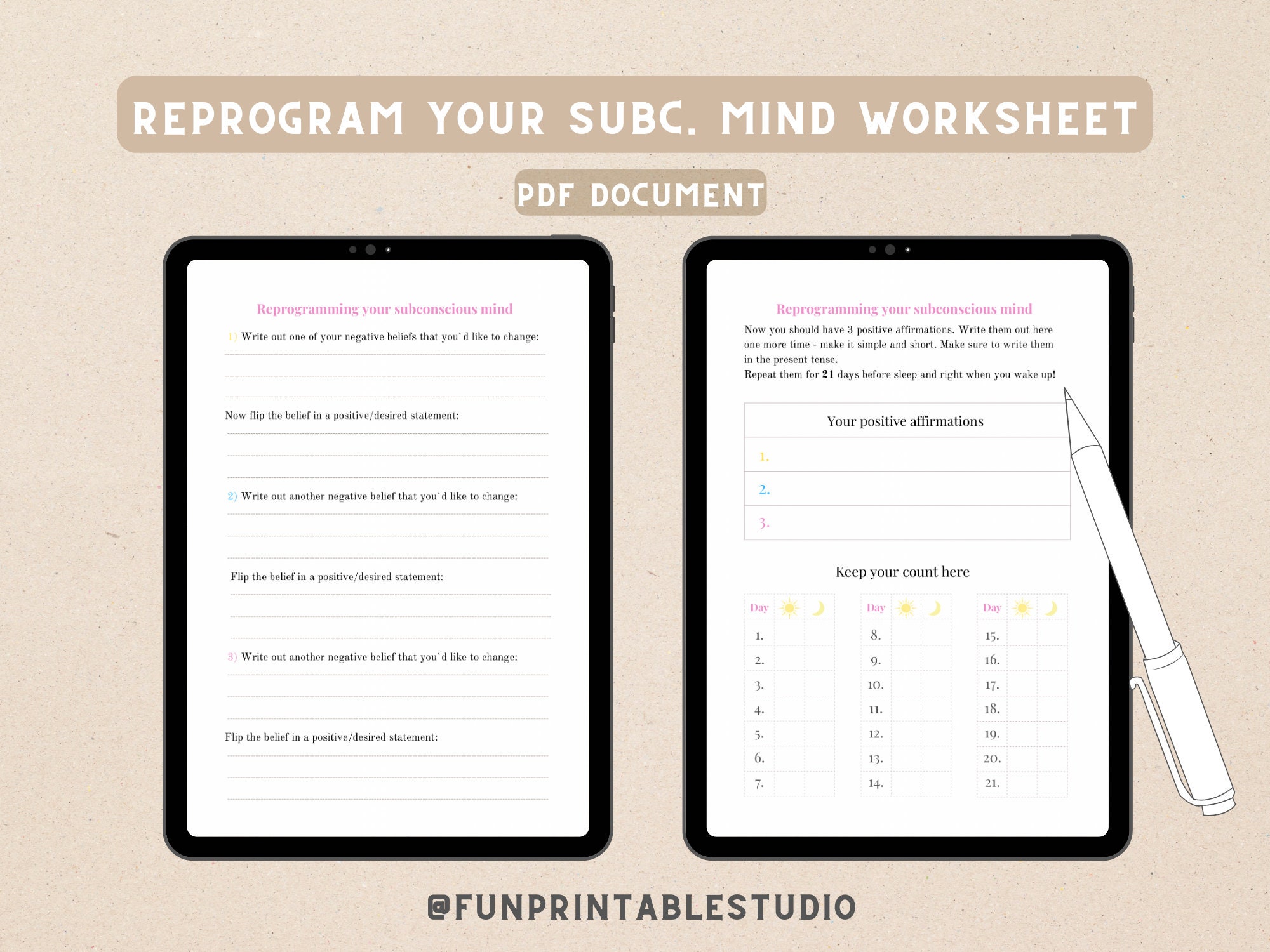 Reprogramming Subconscious Mind Work Sheet, Digital Printable PDF ...