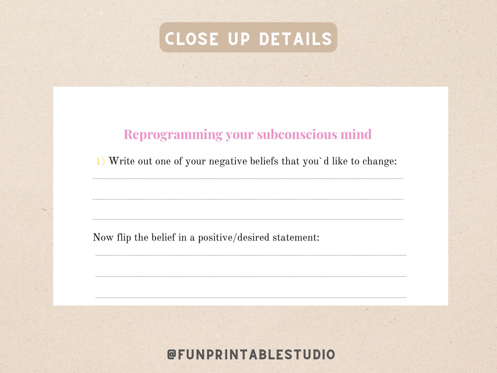 Reprogramming Subconscious Mind Work Sheet, Digital Printable PDF, Journal Prompts, Law of ...