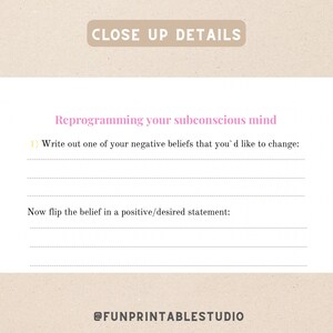 Reprogramming Subconscious Mind Work Sheet, Digital Printable PDF, Journal Prompts, Law of ...