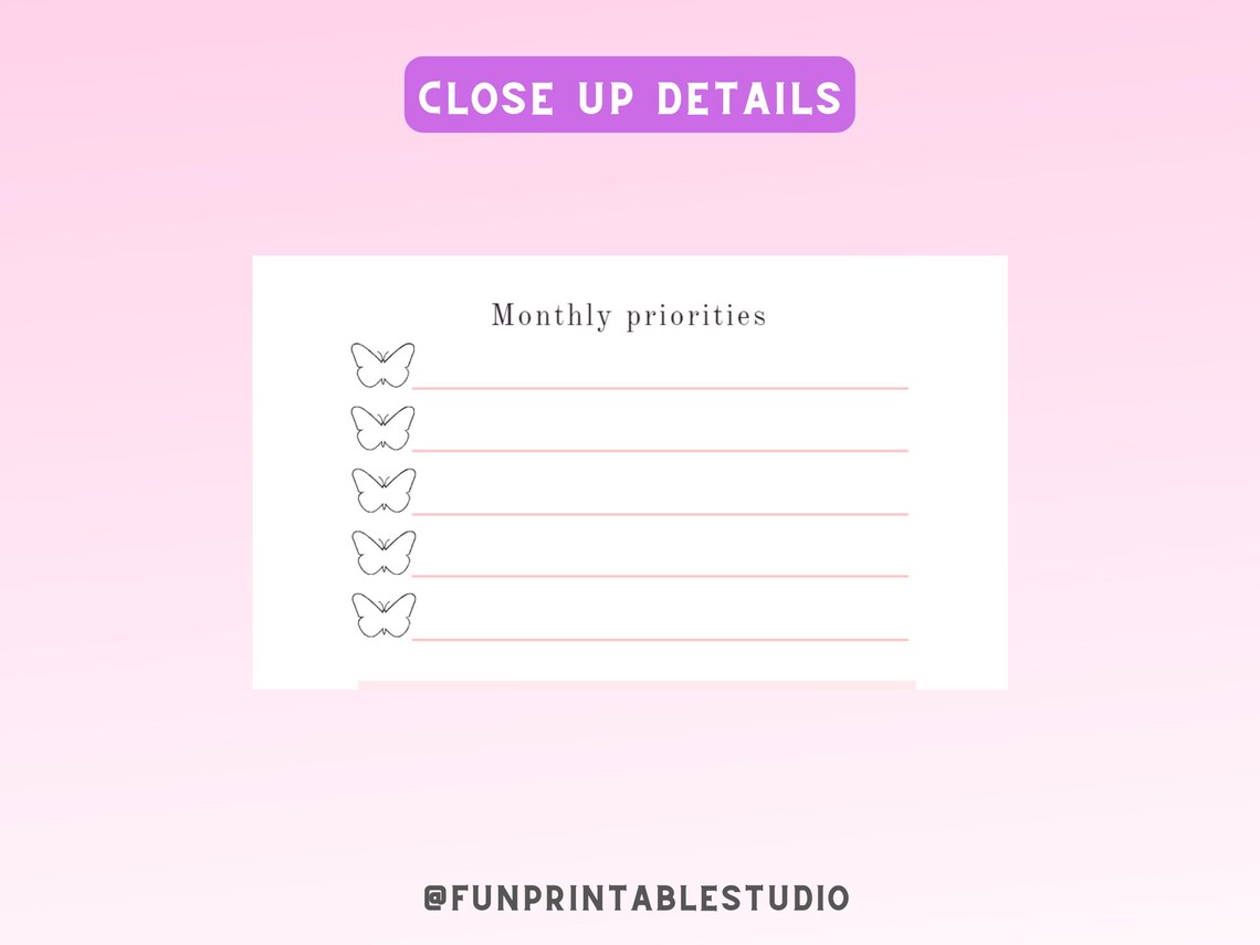 Pink Butterfly Monthly Weekly Planner, Digital Printable PDF, Starting ...