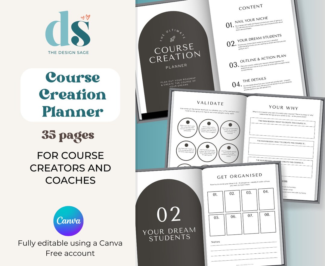 Course Creation Planner Editable Canva Templates Course Creator Planner ...