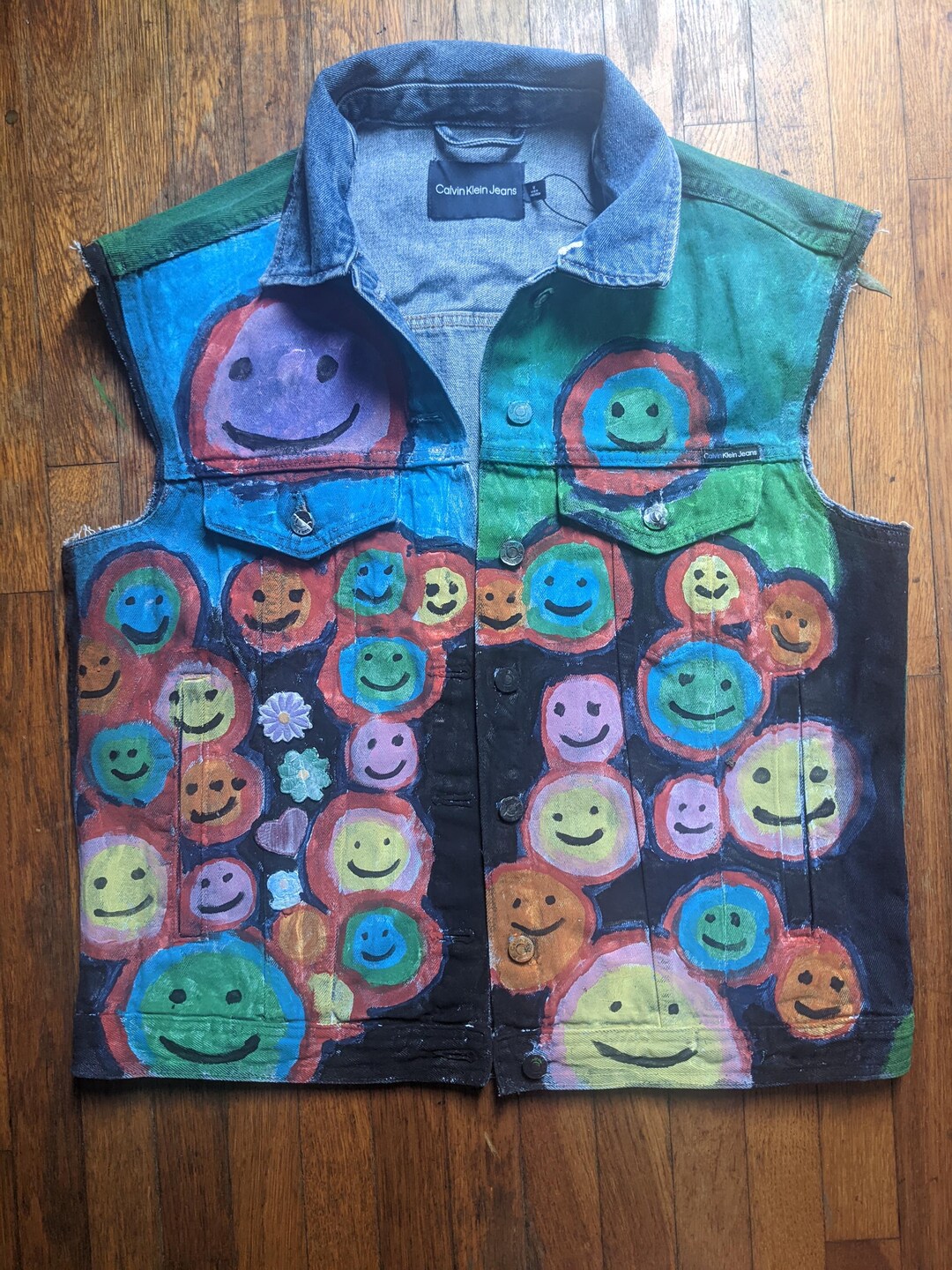 Hand Painted Denim Psychedelic Vest - Etsy