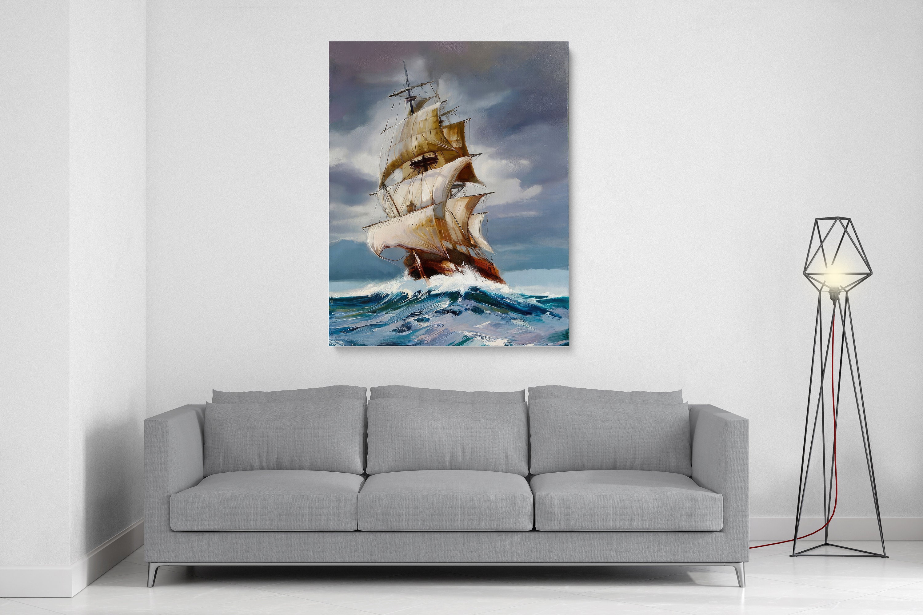 Ship, Pirate Ship Painting, Rowing Boat Wall Art, Huge Canvas Wall Art ...