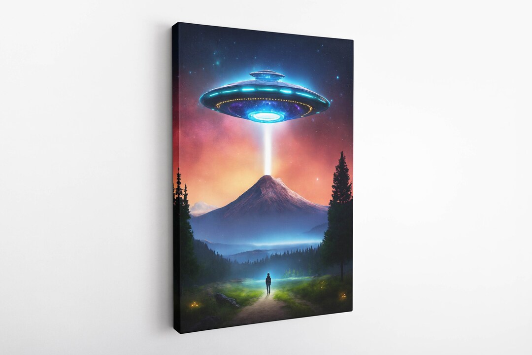 Alien Poster, Ufo Wall Art, Space Poster, Ufo Human Canvas, Alien ...