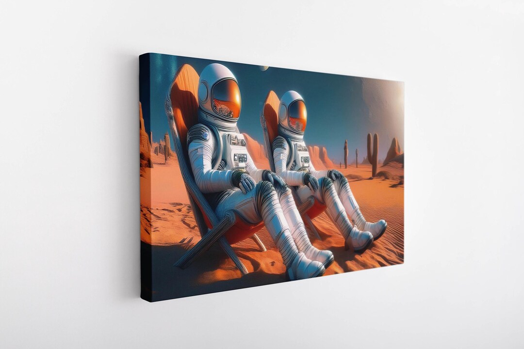 Astronaut Spacewalk in Colorful Galaxy Sky Framed Canvas Wall Art ...