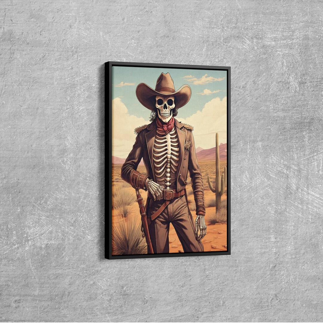 Retro Southwest Poster, Skeleton Cowboy Wall Art, Western Rug , Gothic ...