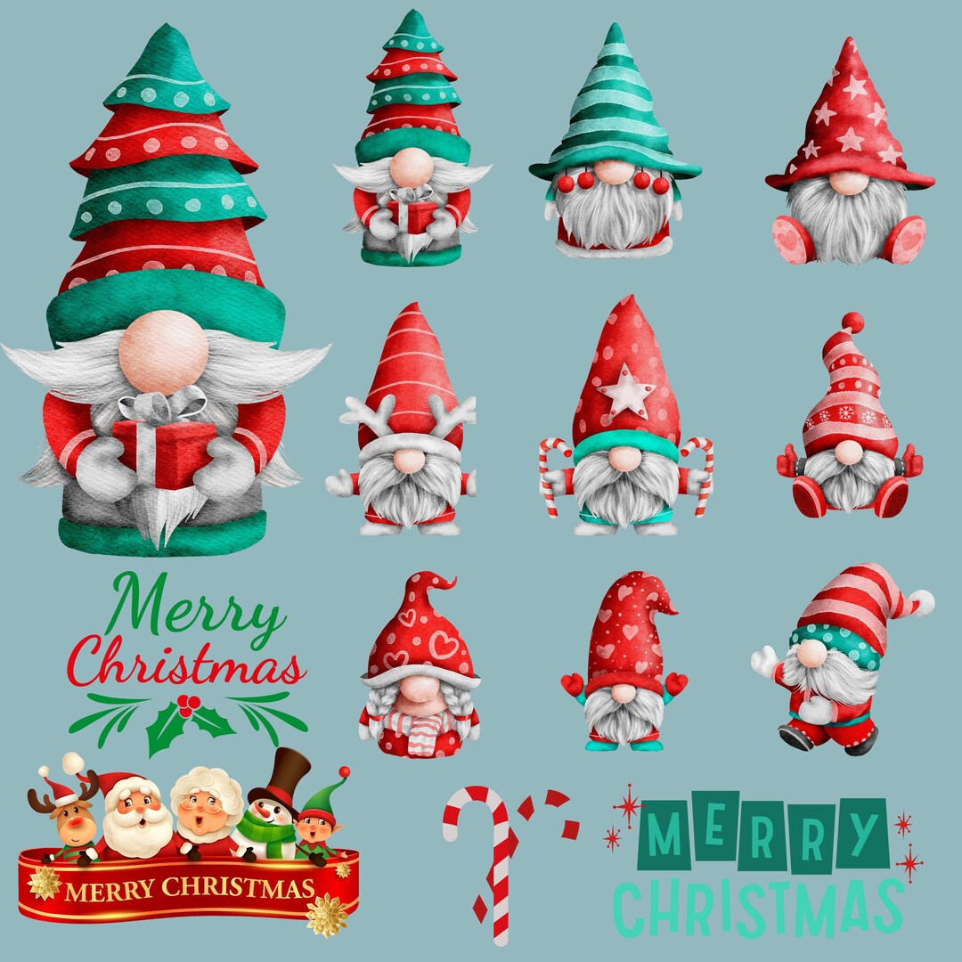 Christmas Gnome Clipart PNG Pacote Red Christmas Gonks Watercolor ...