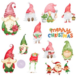Christmas Gnome Clipart PNG Pacote Red Christmas Gonks Watercolor ...
