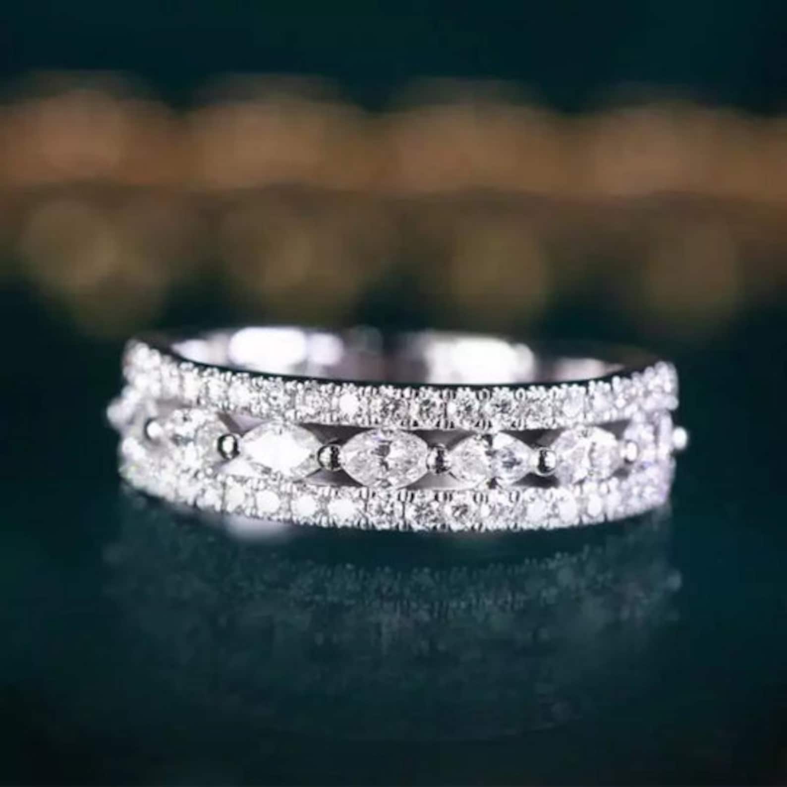 Round Moissanite Wedding Band, Three Piece Set, Moissanite Band Set ...