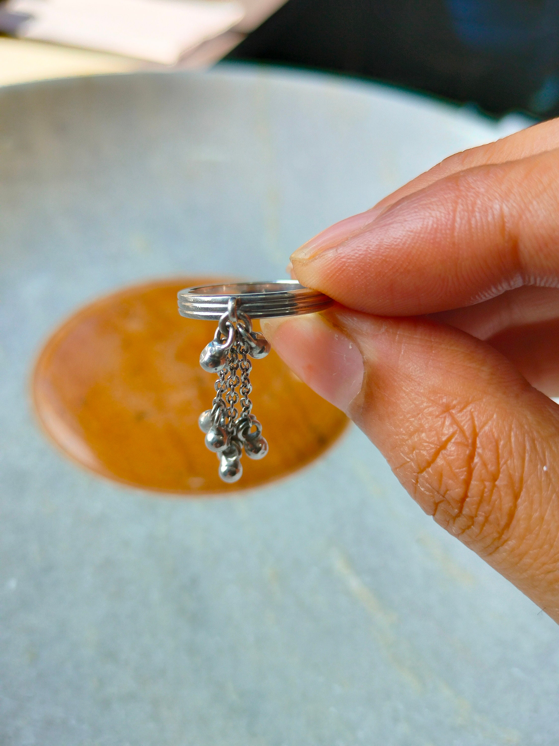 Sterling Silver Dangle Ring With Bell Charm Ring 925 Silver Chain Ring ...