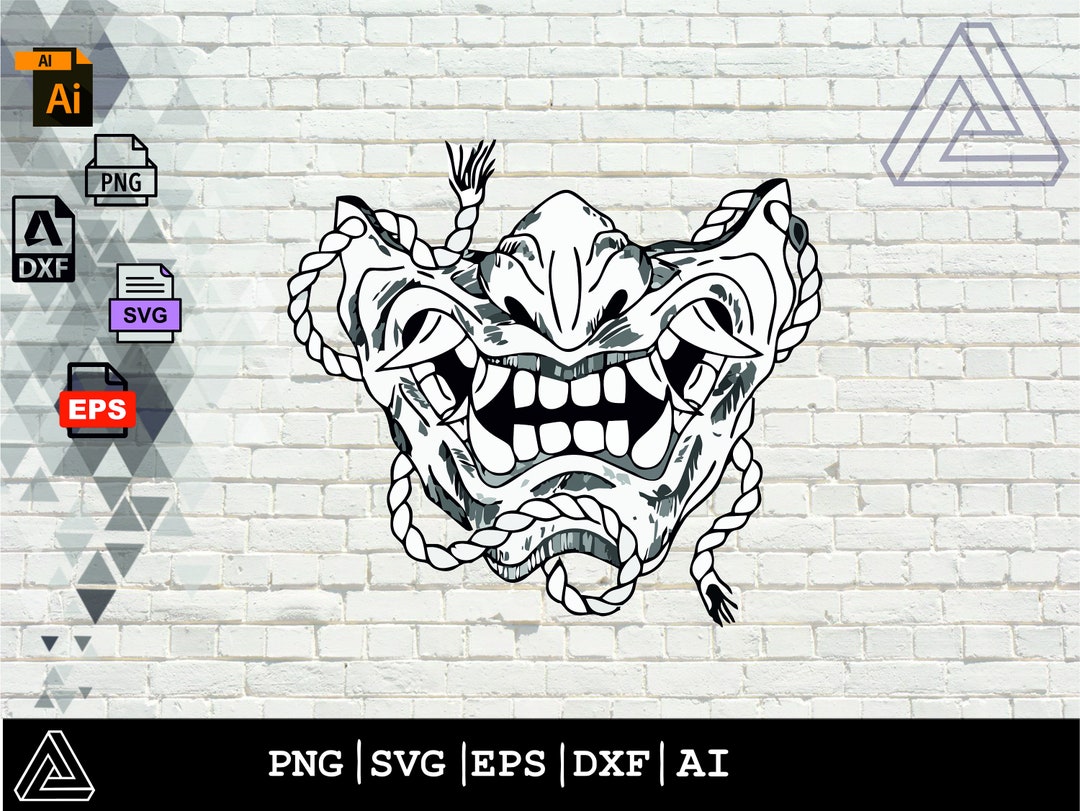 Samurai Mask SVG Demon Japanese Warrior Oni Mask Asian Art Tattoo Ink ...