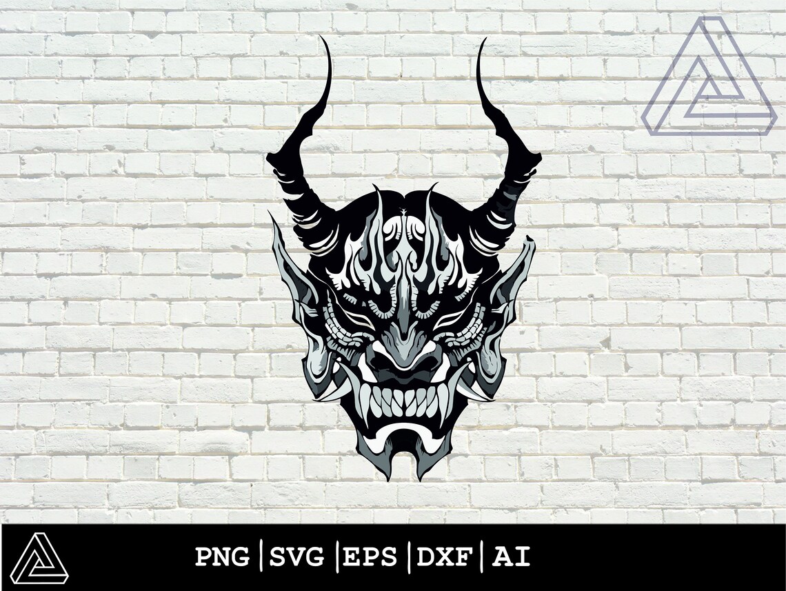 Samurai Mask SVG Demon Japanese Warrior Oni Mask Asian Art Tattoo Ink ...
