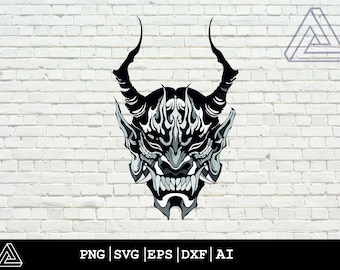 Japanese Demon Mask SVG Samurai Hannya Warrior Oni Mask Asian Art ...