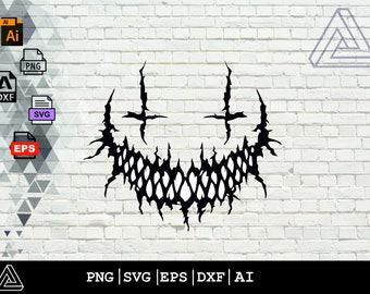 Scary Smile Svg Horror Smile Clipart Creepy Face Cut File Creepy Smile Stencil Horror Tshirt ...
