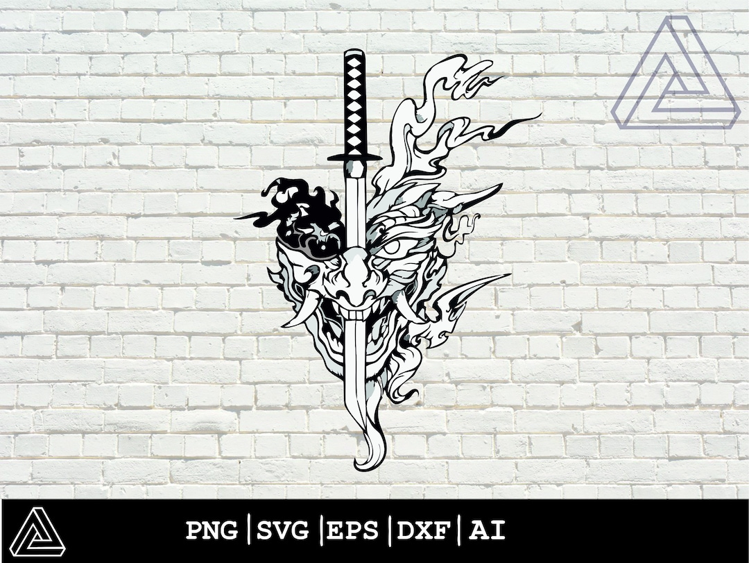 Samurai Mask SVG Demon Japanese Warrior Oni Mask Asian Art Tattoo Ink ...