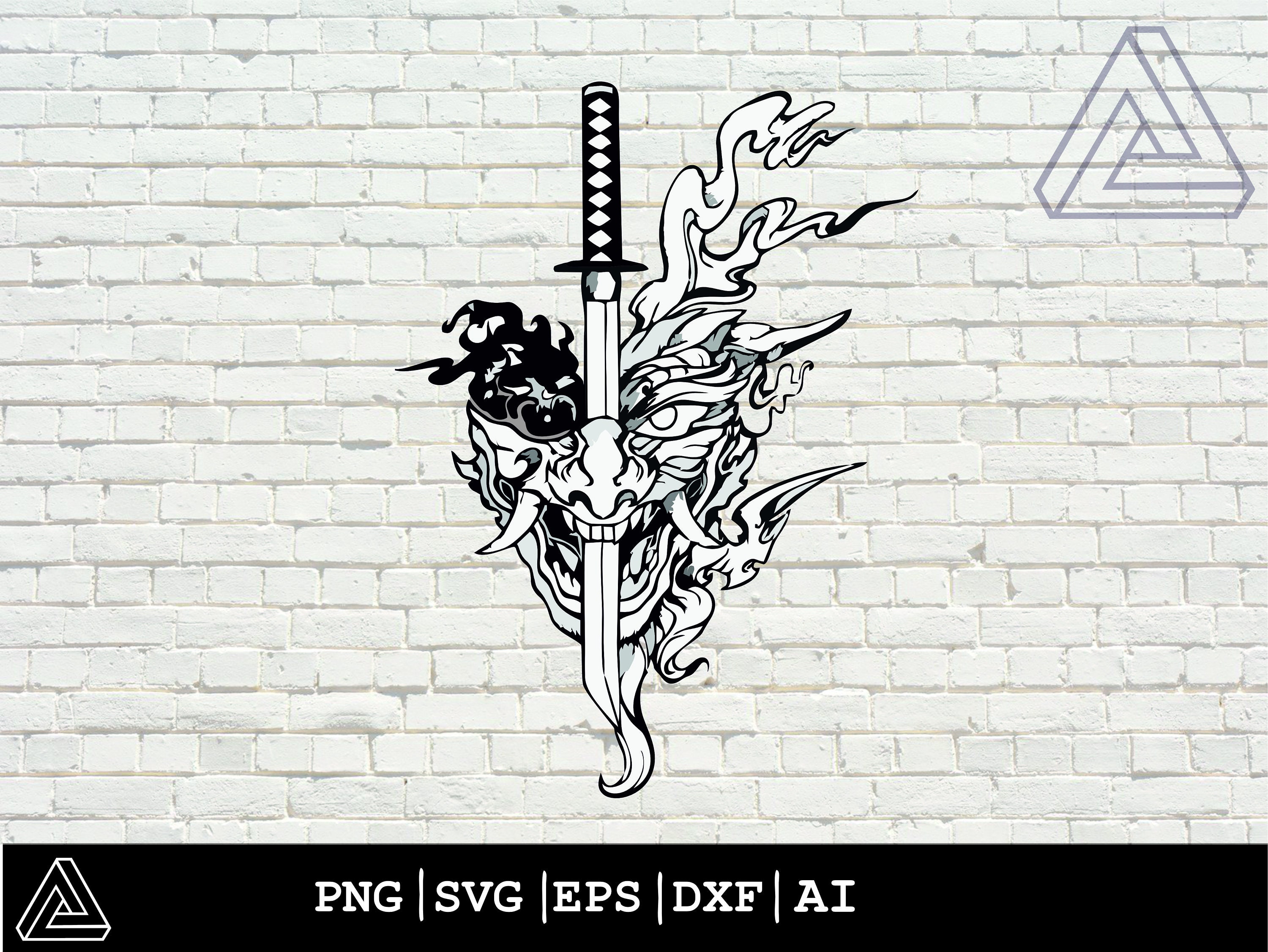 Samurai Mask SVG Demon Japanese Warrior Oni Mask Asian Art Tattoo Ink ...