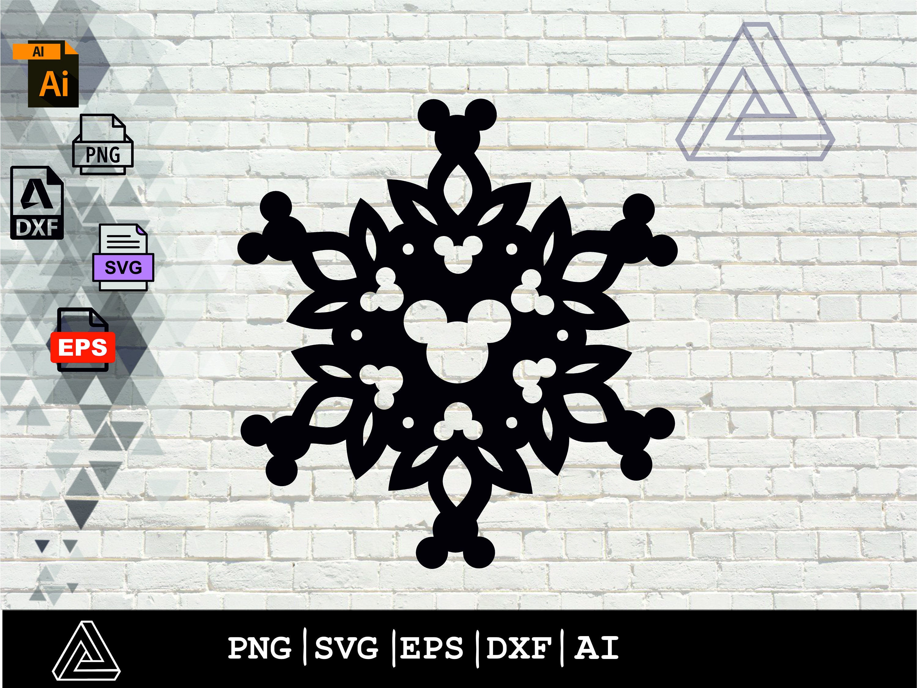 Mickey Mouse Snowflake 2 SVG Ai Png | Disneyland World Christmas Svg ...