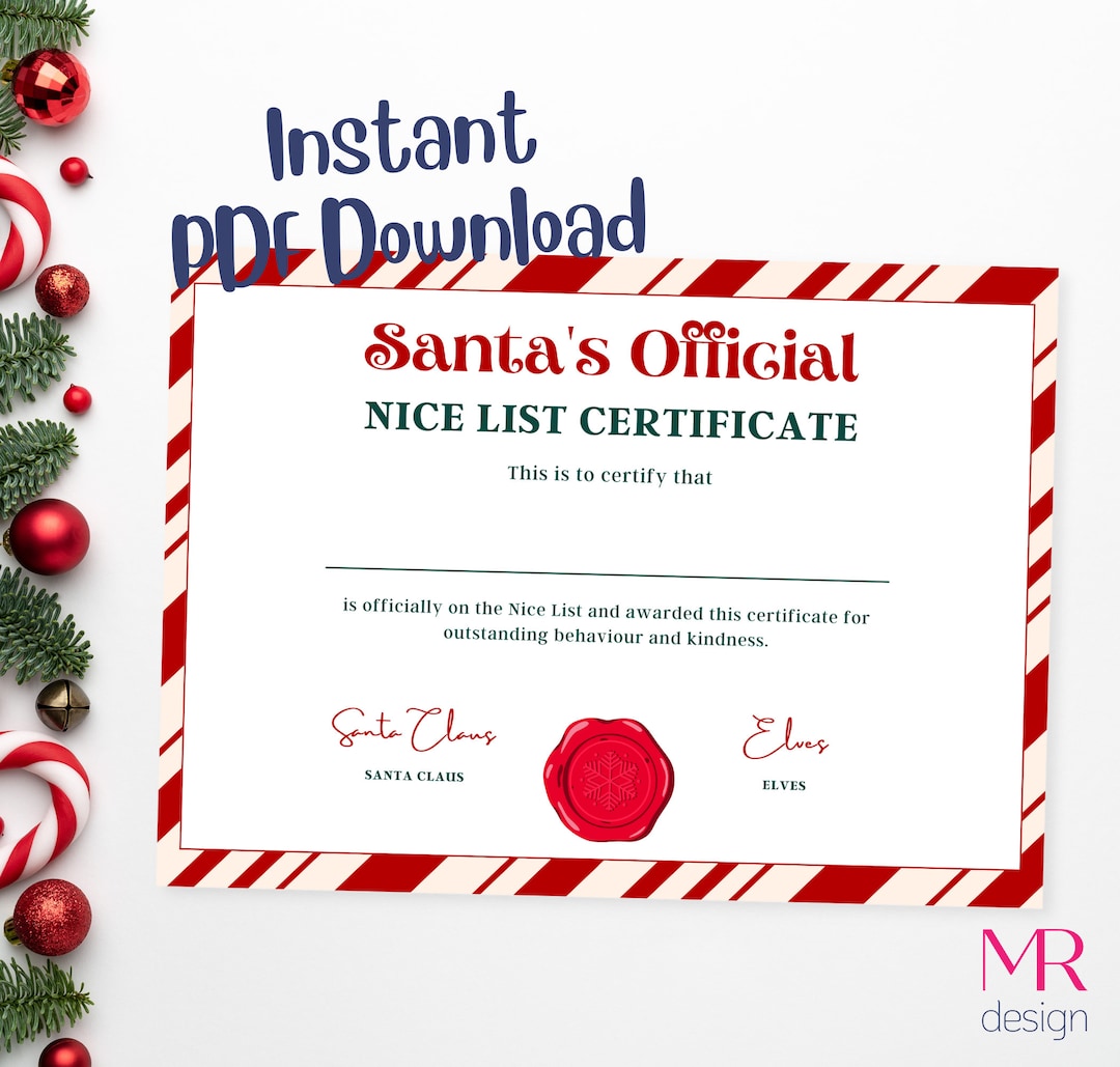 Printable Nice List Certificate, Nice List Certificate, Nice List ...