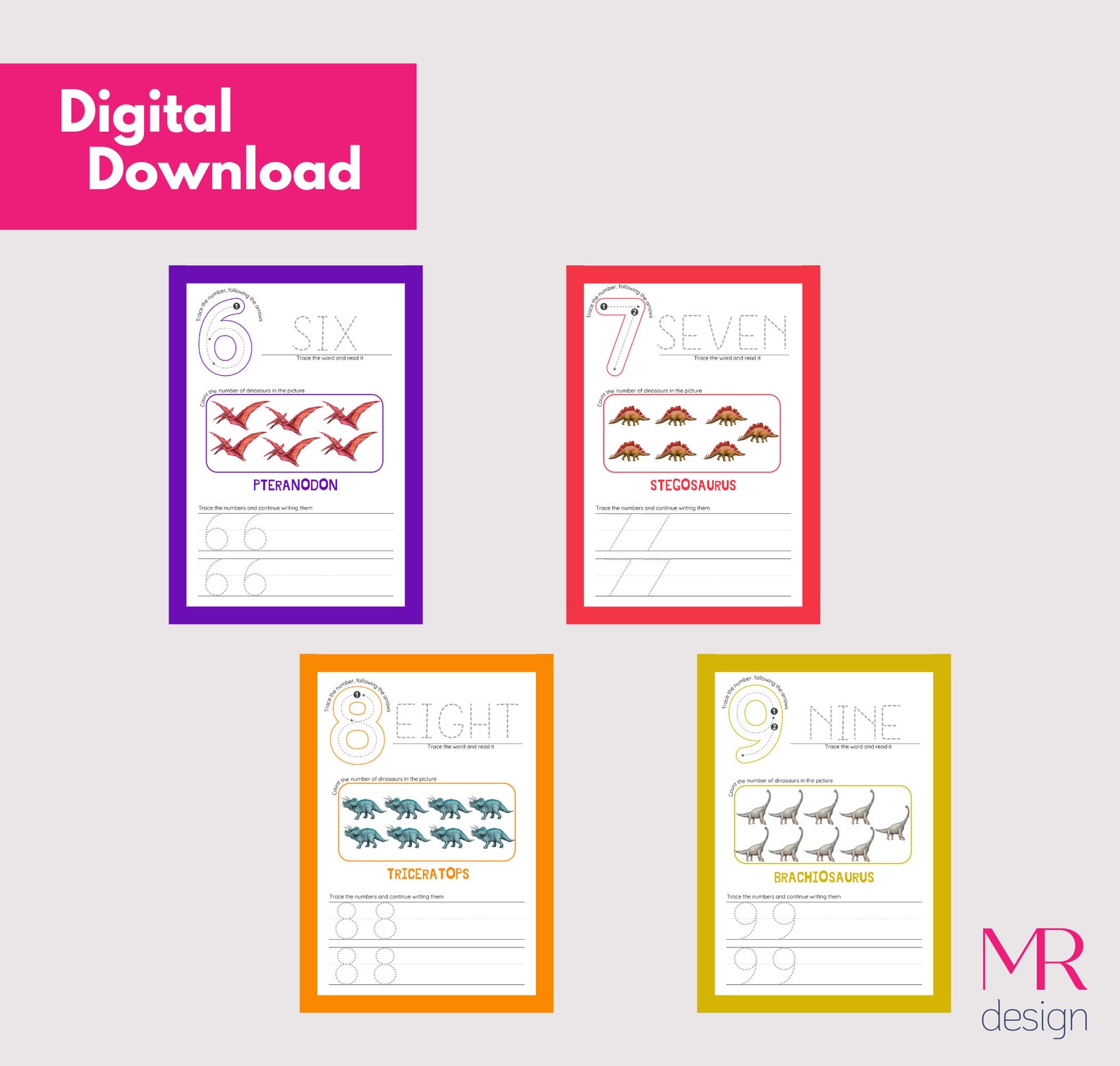 Dinosaur Numbers Tracing Printable Worksheets 0-9, Writing Practice ...