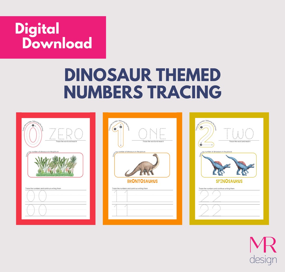 Dinosaur Numbers Tracing Printable Worksheets 0-9, Writing Practice ...