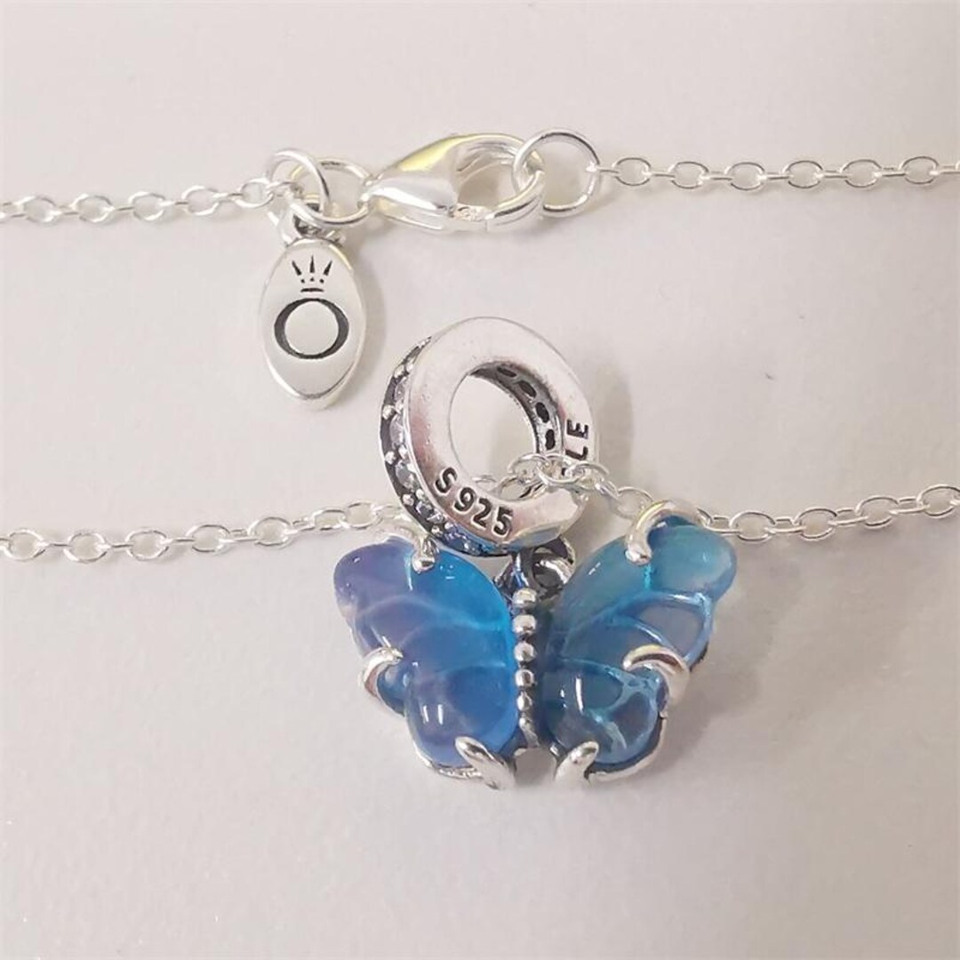 Pandora Blue Murano Glass Butterfly Dangle Charm Necklace Set 45cm - Etsy