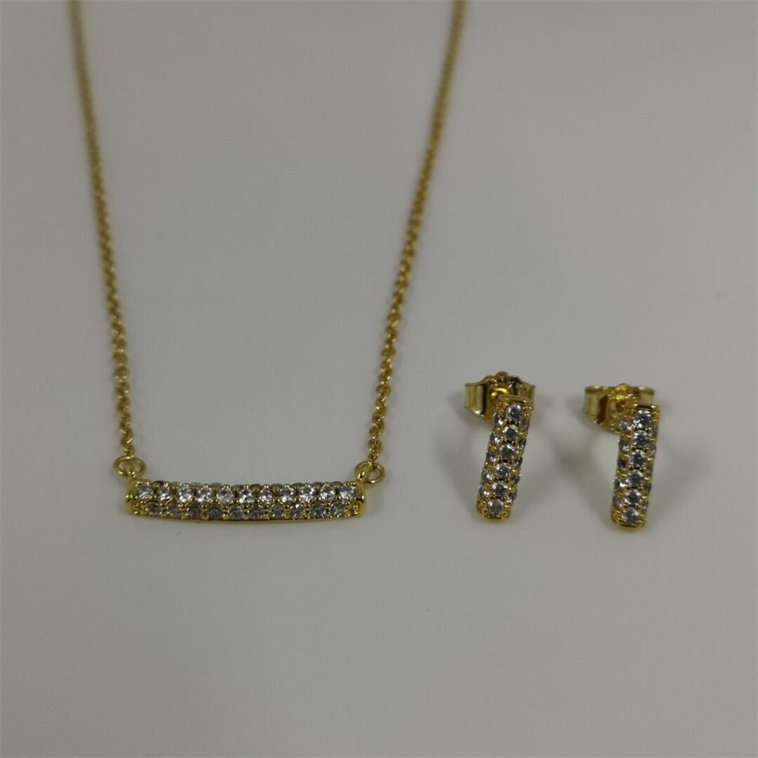 Pandora Timeless Pavé Single-row Bar Stud Earrings Collier Necklace Set ...