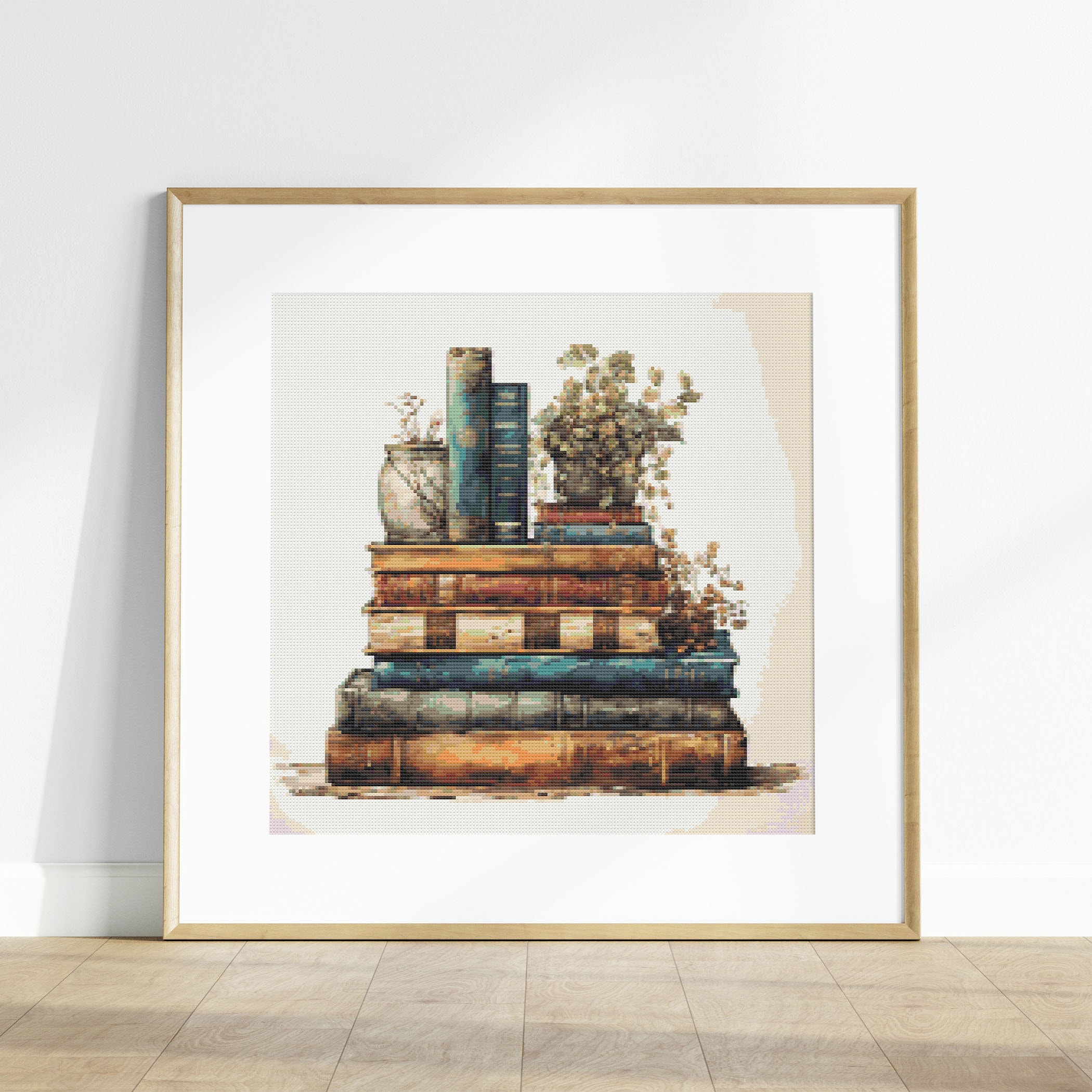 Vintage Book Stack Cross Stitch Pattern, Antique Literary Art, Pattern ...