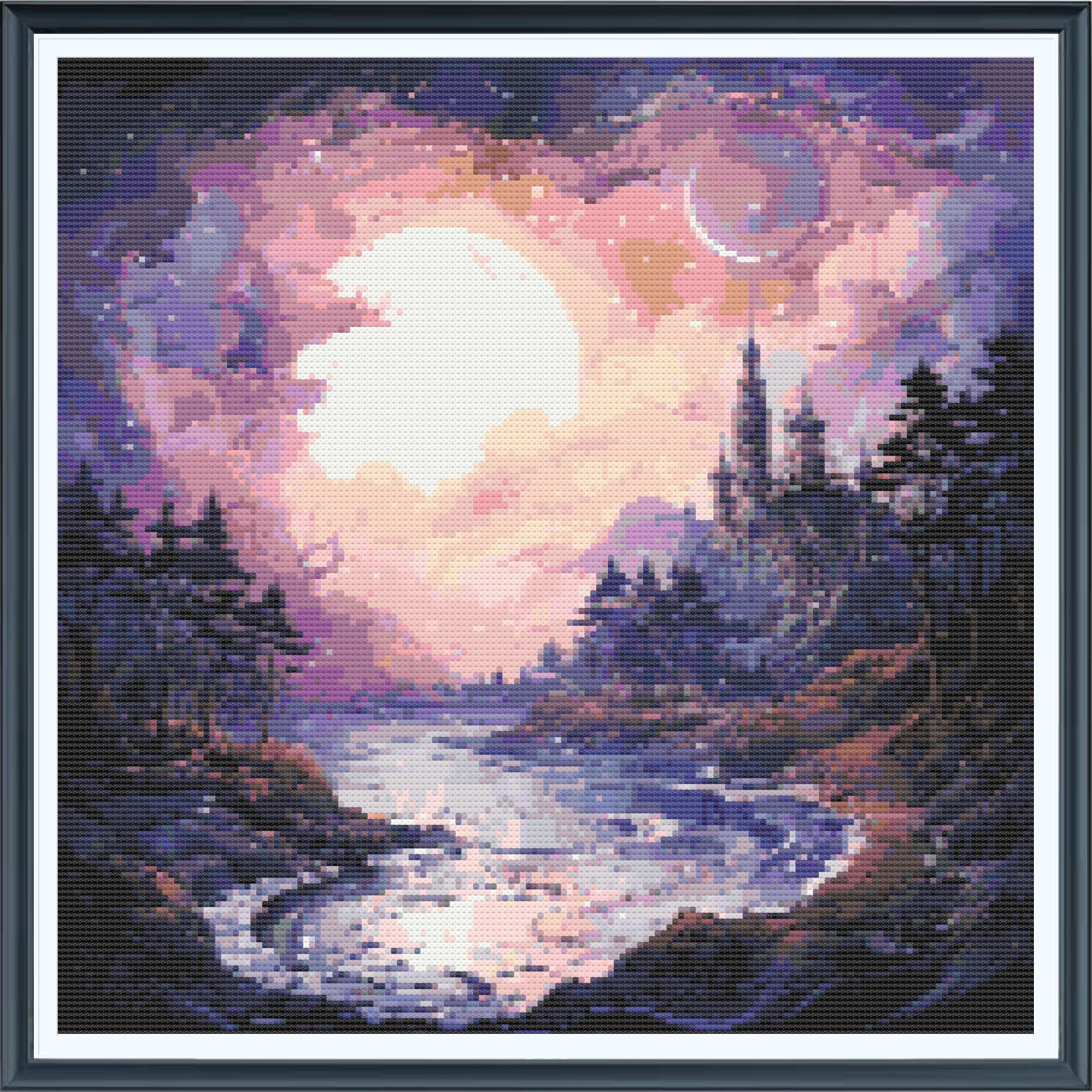 Enchanted Moon Fantasy Cross Stitch Pattern, Fantasy Forest Watercolor ...