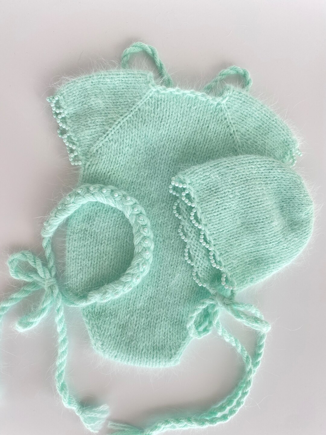 Newborn Knit Photo Prop Outfit With Bonnet – Angora Romper for Baby ...