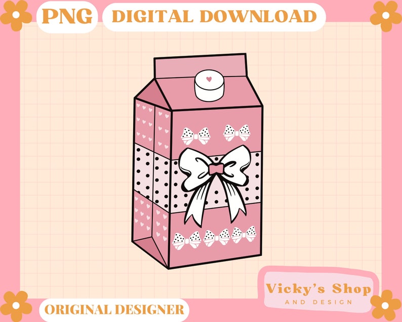 Pink Dotted Bow Milk Carton PNG, Girly Sticker (digital Download) - Etsy