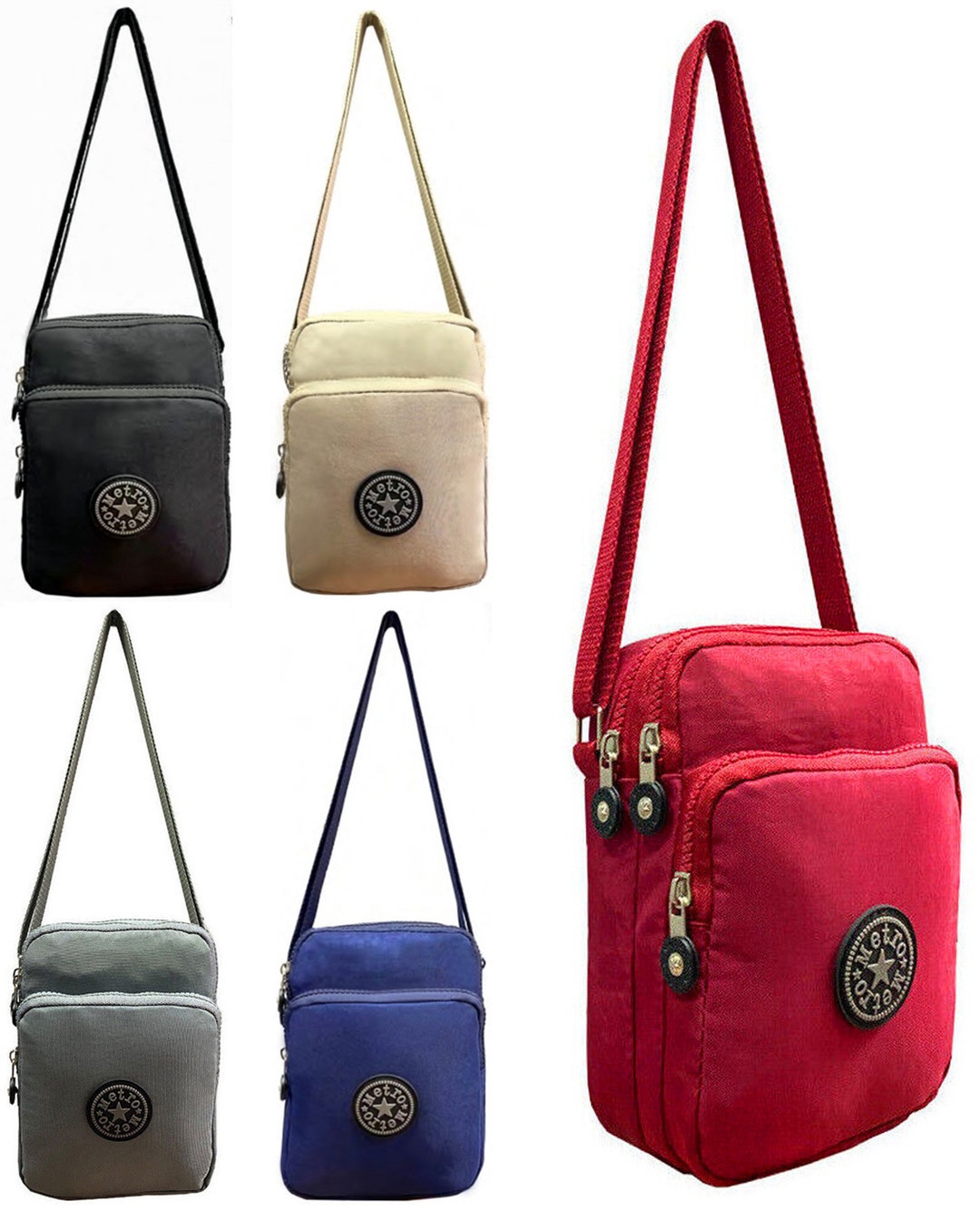 Womens Three Section Lightweight Small Travel Nylon Crossbody Bag ...