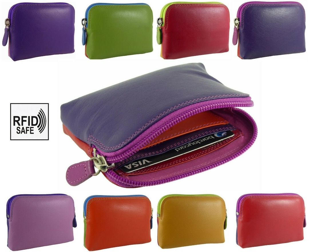 Coin Zip Purse With Card Slots Real Leather RFID - Multicoloured - Etsy UK