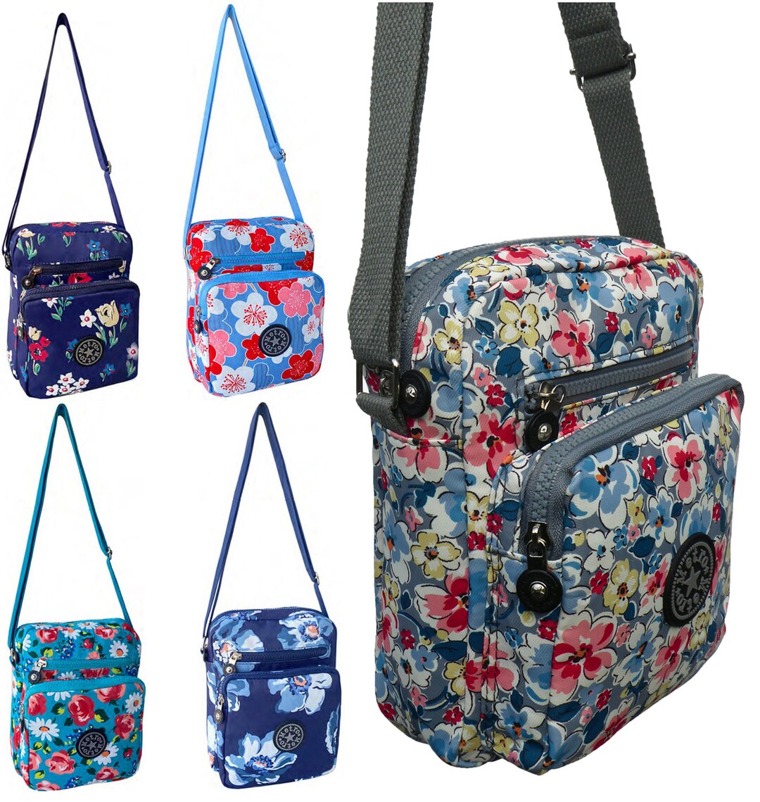 Womens Three Section Lightweight Small Travel Nylon Crossbody Flower ...