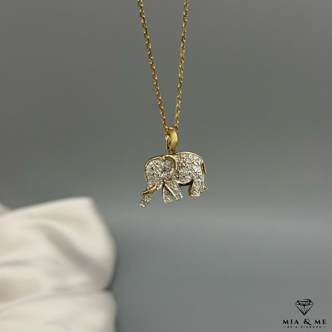 Gold Pendant Elephant Bicolor Effect With Diamonds / Diamond Necklace ...