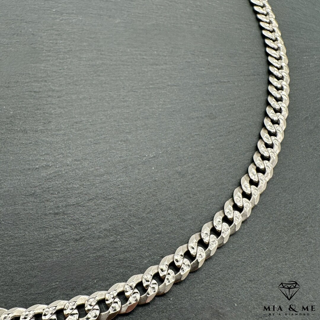 Silver Chain Curb Chain 925 Sterling Silver Diamonds / Vintage Necklace ...