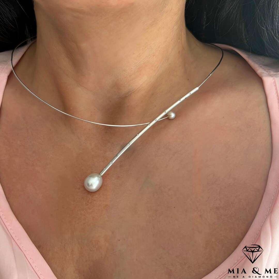 Vintage 950 Platinum Choker With Diamonds and Pearls | Diamond Necklace ...