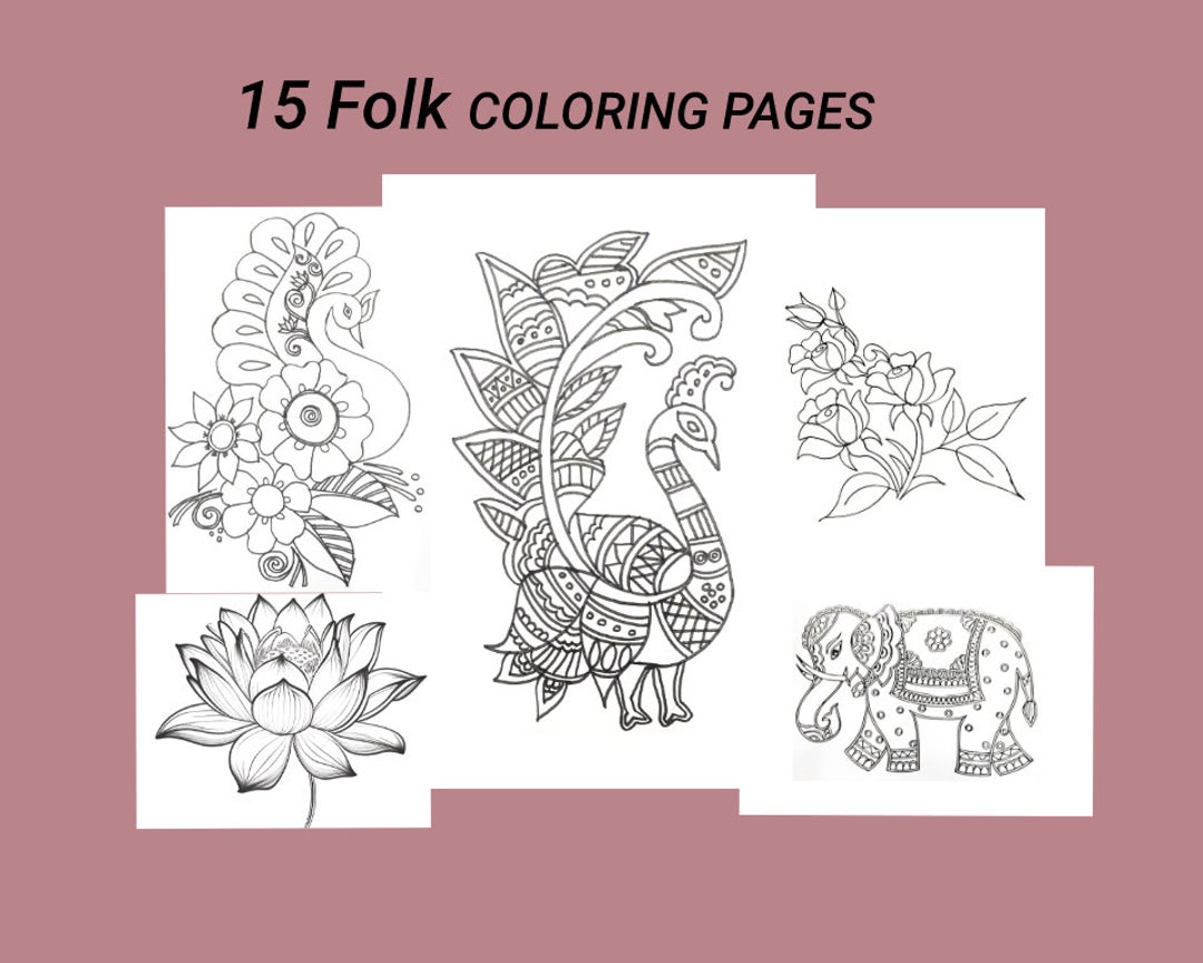 Relaxing Printable Coloring Pages for Adults, Easy Folk Painting for ...