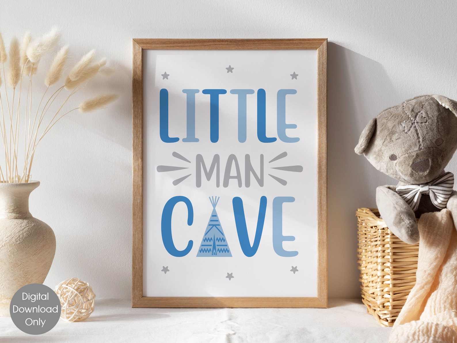 Little Man Cave Print Nursery Wall Art Quote Kids Bedroom Decor Baby ...