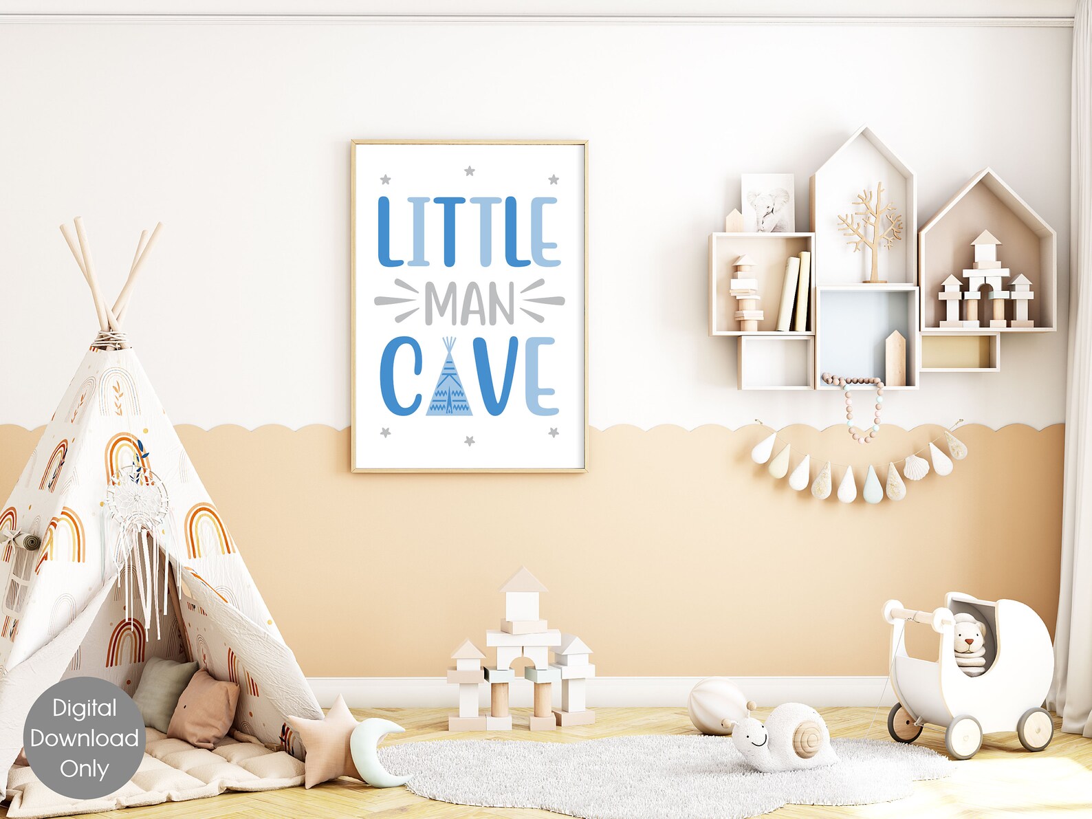 Little Man Cave Print Nursery Wall Art Quote Kids Bedroom Decor Baby ...