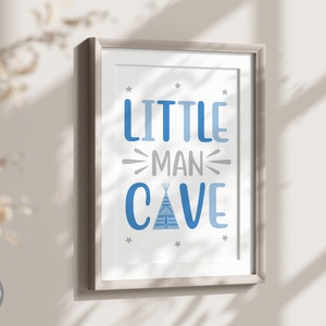 Little Man Cave Print Nursery Wall Art Quote Kids Bedroom Decor Baby ...