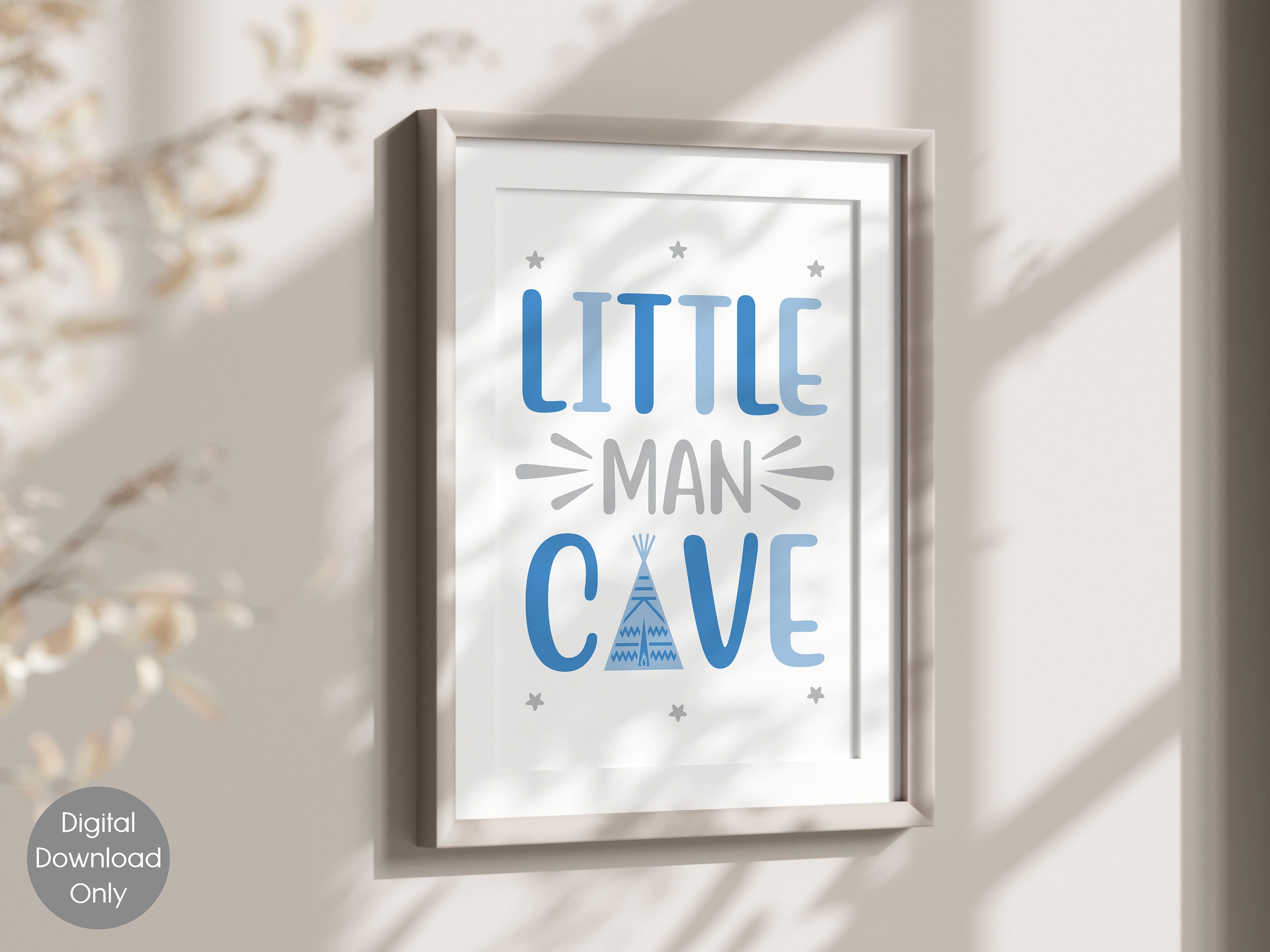 Little Man Cave Print Nursery Wall Art Quote Kids Bedroom Decor Baby ...
