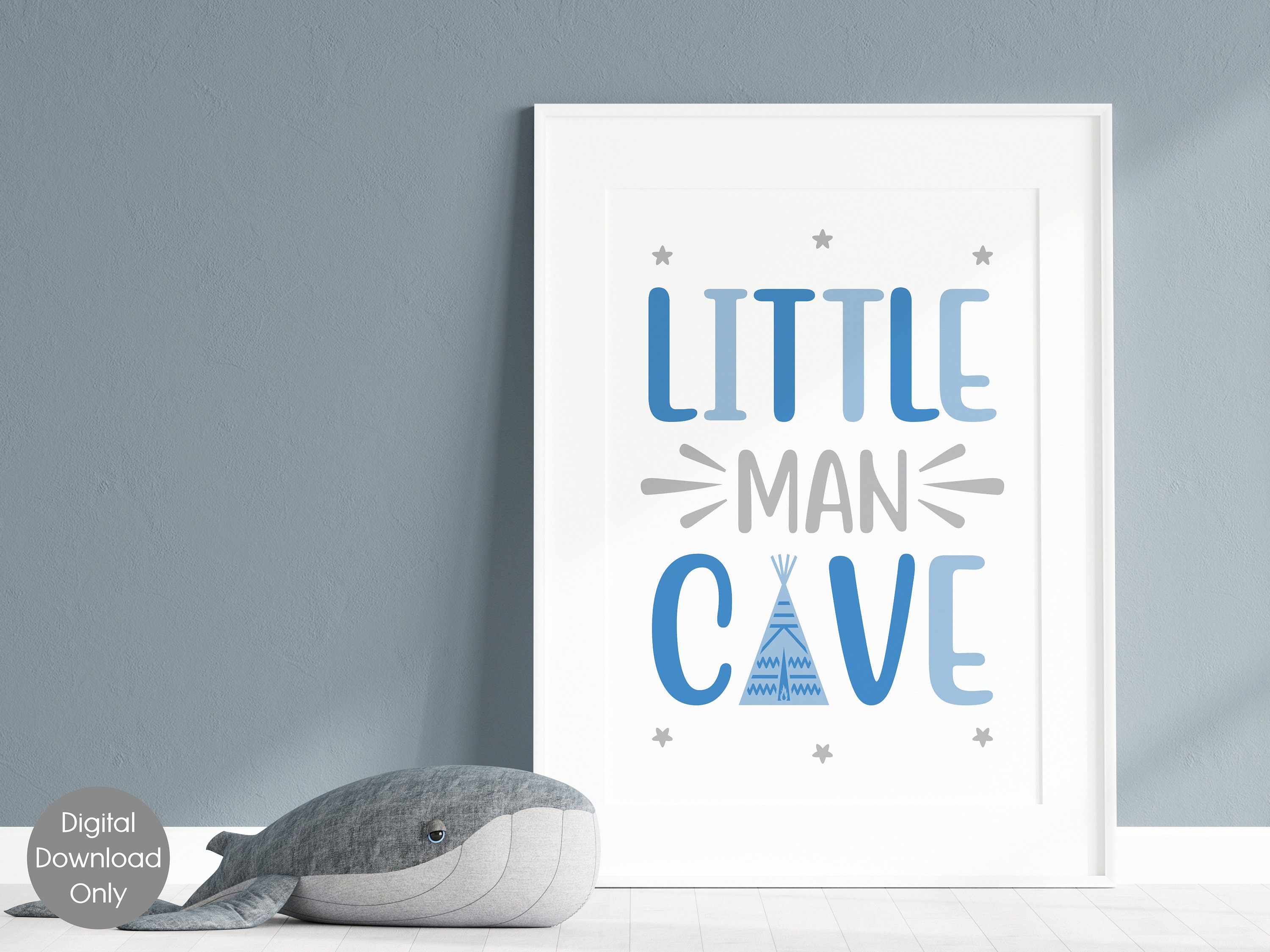 Little Man Cave Print Nursery Wall Art Quote Kids Bedroom Decor Baby ...